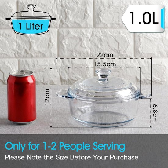 1,7 l glazen ovenschaal met deksel, ronde glazen ovenschaal met plafond ...