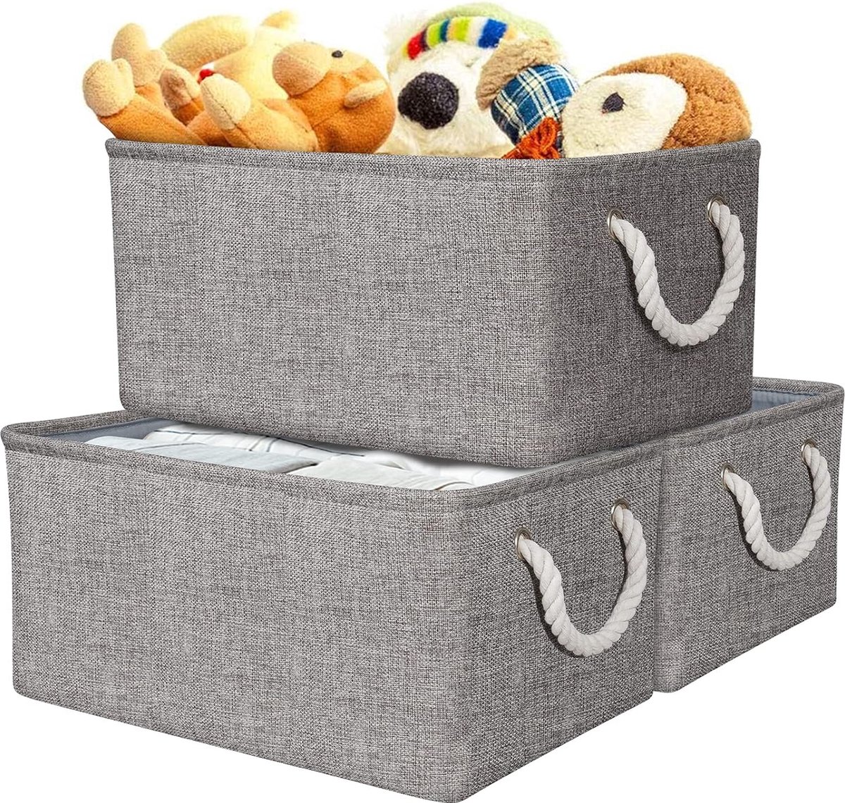 Grande boîte de rangement grise, panier de rangement en tissu 3 pièces ...