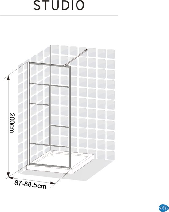 SENSEA - STUDIO douchescherm - douchescherm voor inloopdouches - 90 x ...