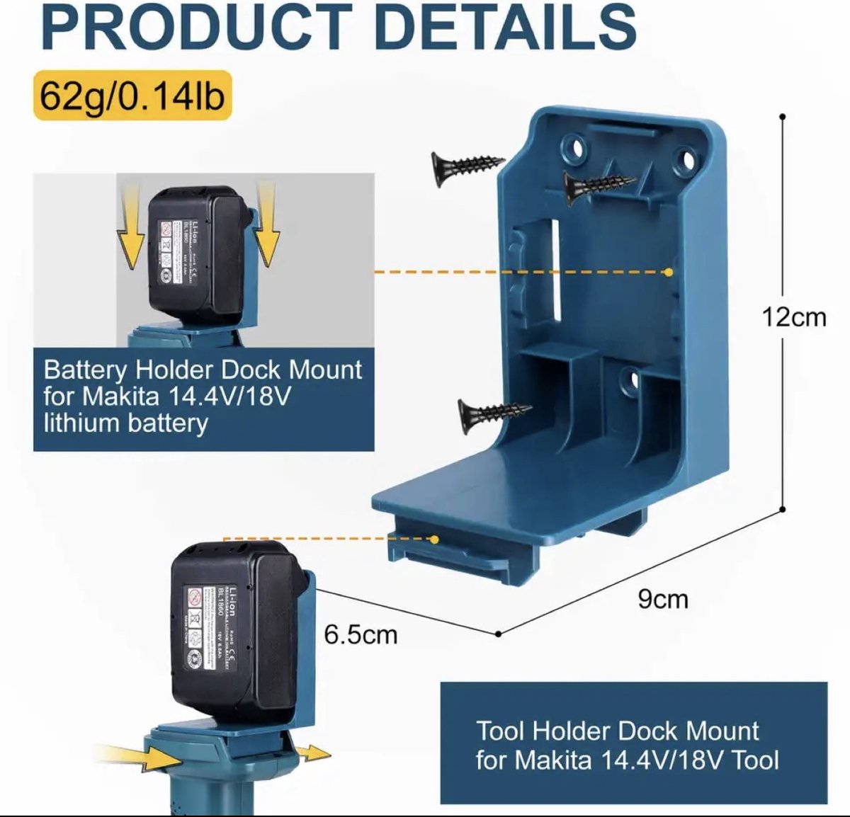 Boorhouder - Boor Batterij Houder - Wandhouder - 2 stuks - Makita 14.4V ...