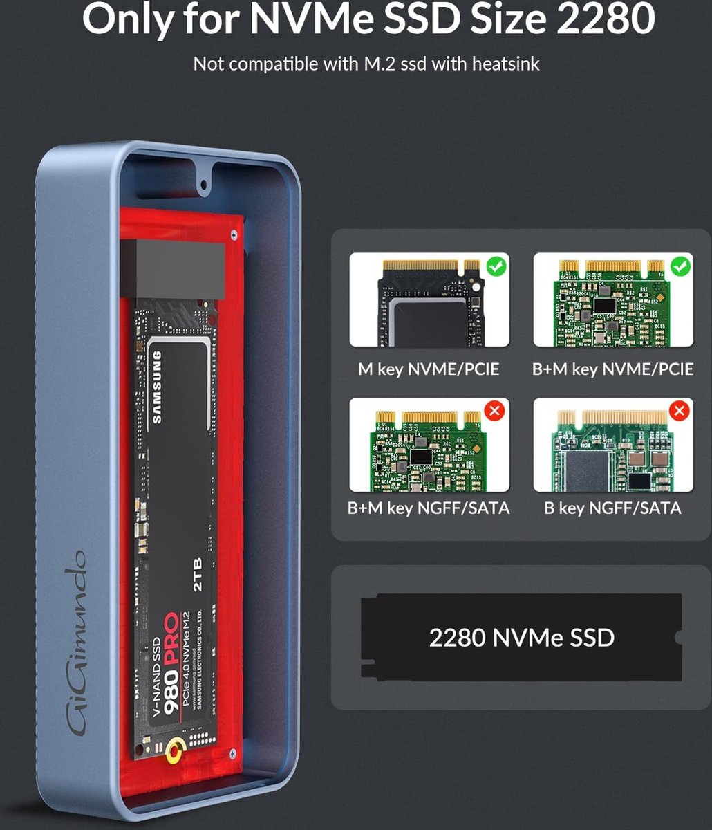 GiGimundo M.2 NVMe - SSD-behuizing - 40Gbps - Thunderbolt | bol