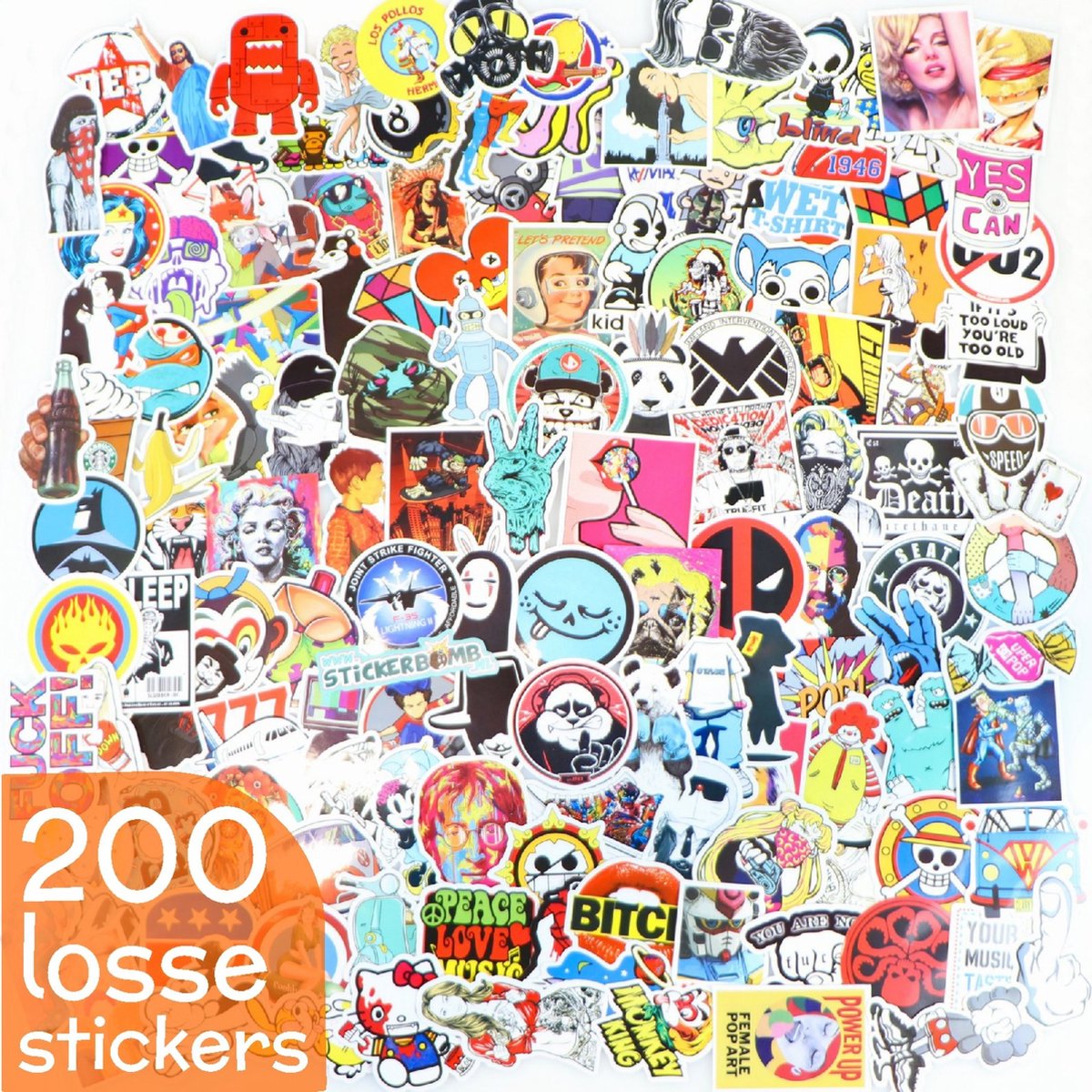 Stickerbomb 200 stuks | Hele leuke uniek Stickers MIX | Fatbike Scooter ...