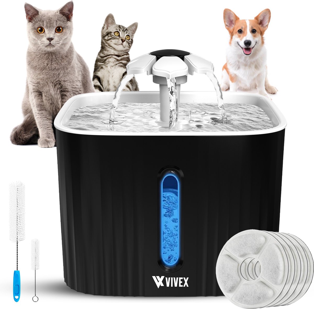 Vivex® Drinkfontein - Waterfontein voor Katten en Honden - Incl. 5 Filters en cleaning... | bol
