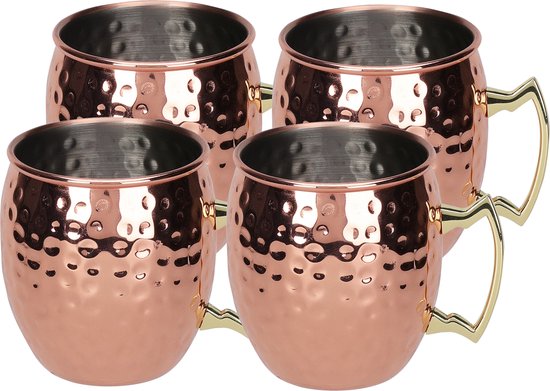 Excellent Houseware Moscow Mule bekers - 4x - RVS - koperkleurig - 500 ...