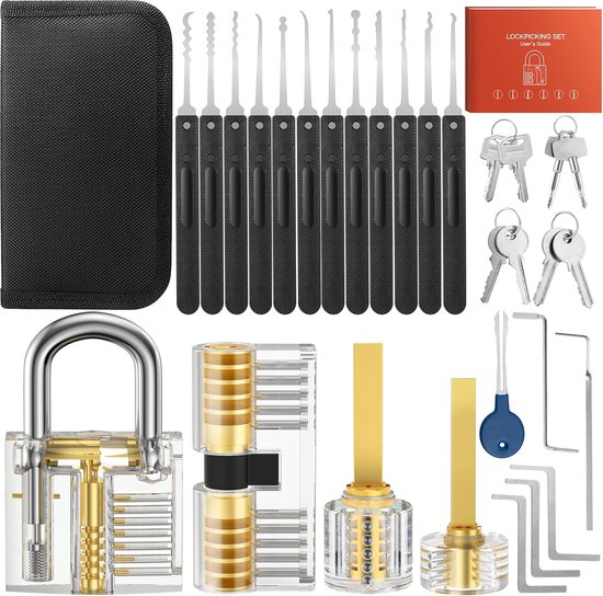 Lock Picking Set, 32-delige lockpick set met 4 transparante oefensloten en... | bol