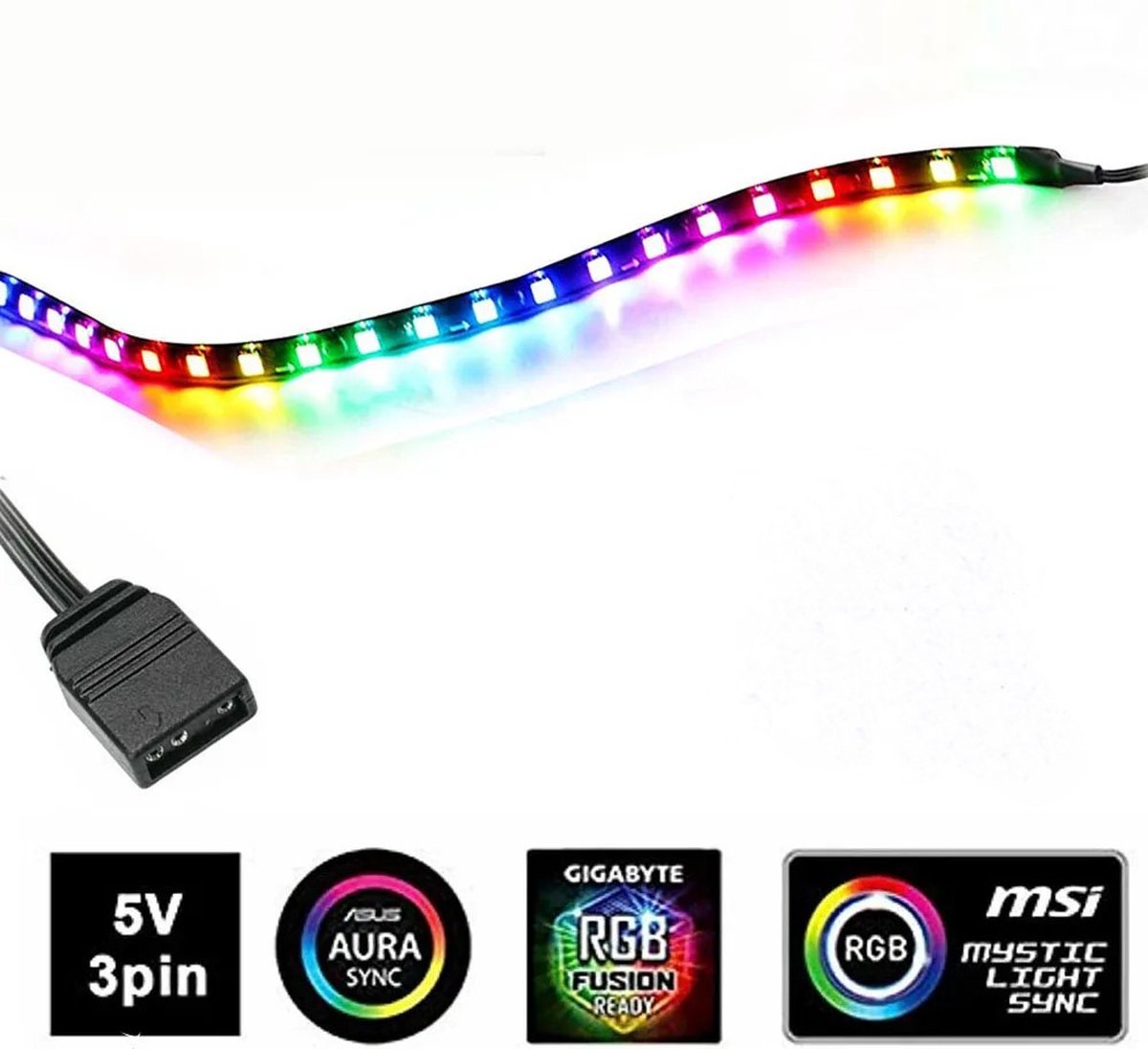 JCTec 2x aRGB strip 50cm voor PC - 30 LEDS - Compatible met alle ...