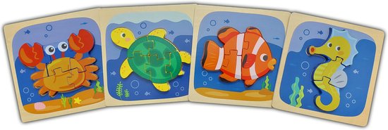 3D Puzzelset - 4 stuks – Zeedieren - 3/4/5 puzzelstukjes ...