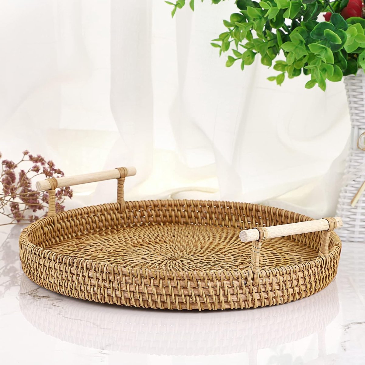 Ronde rotan geweven dienblad 28 cm decoratieve display lade ...