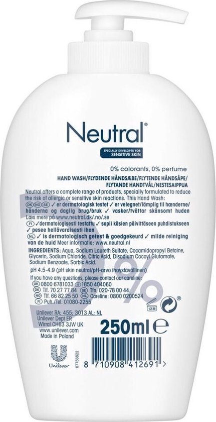 Neutral - Handzeep - Hand Wash - Sensitive Skin - 250ml x 3 | bol