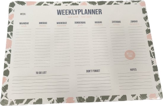 Weekplanner Groen / Roze - 'Weekly Planner ' - 33 cm x 25 cm - Papier ...