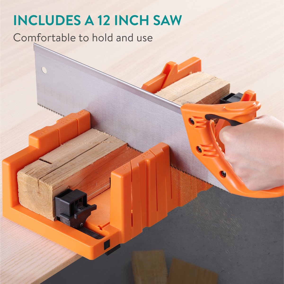 Navaris verstekbak met handzaag - Zaagsnede hoek 90 45 en 22.5 graden ...