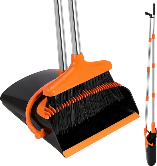 Bezem- en stofferset, staande bezem en schop met uitschuifbare steel ...