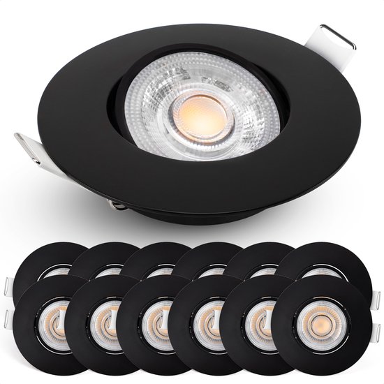 Spotjes Zwart Dimbaar 12 stuks – Ultralage Inbouwdiepte - 480 Lumen ...