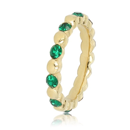 My Bendel - Smalle gouden ring met groene steentjes - Smalle gouden ...