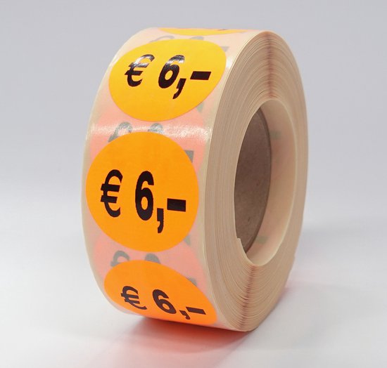 “€6" Prijs Stickers op rol 35mm oranje - 1000ex. | bol