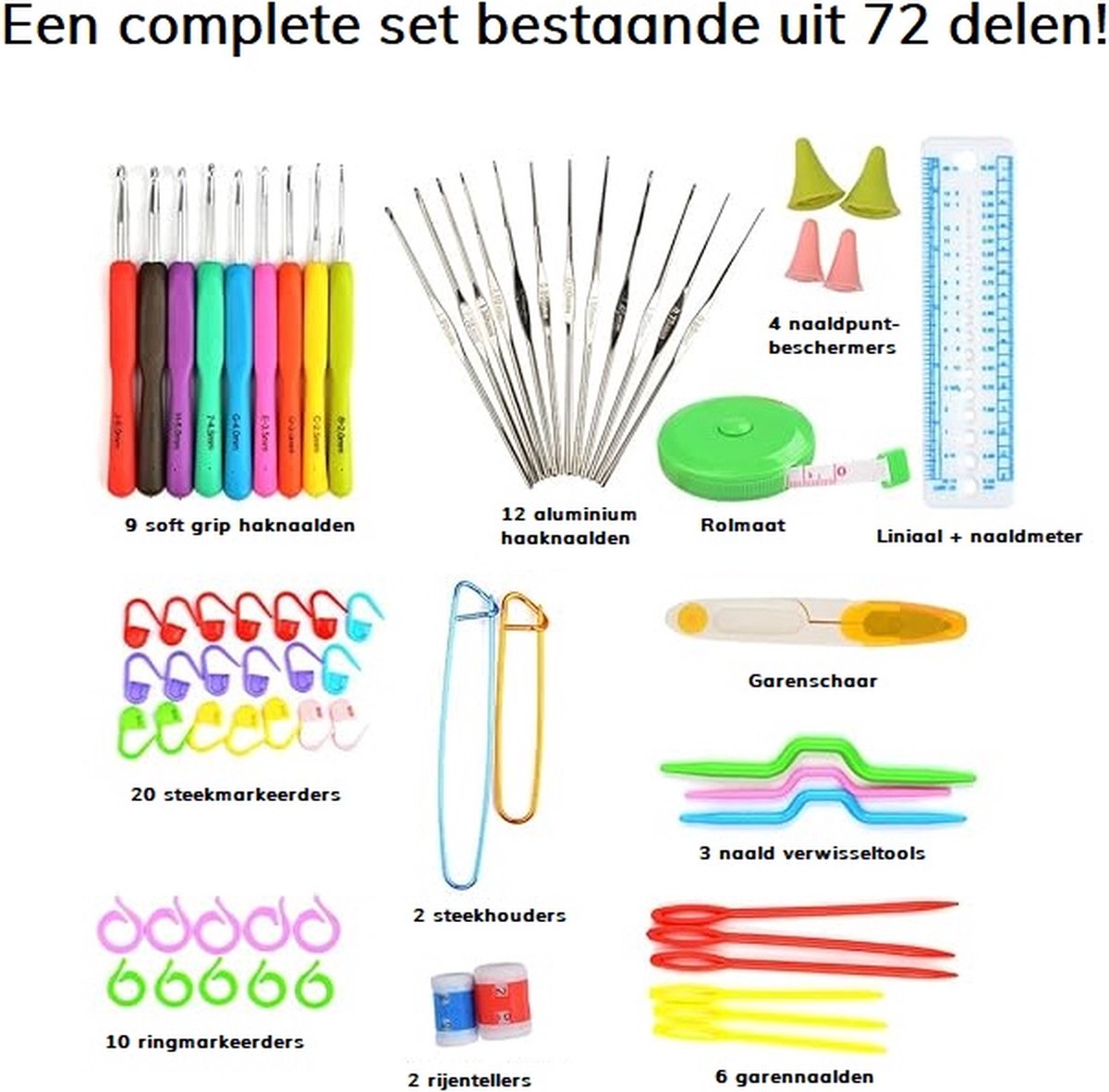 SVH Company Haaknaalden Set 72-delige Haaknaaldenset met Etui – Haakset ...