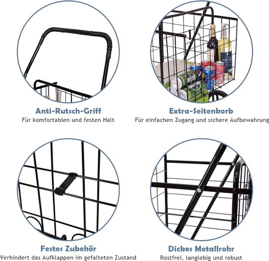 Opvouwbare winkelwagen, grote multifunctionele wagen met universele ...
