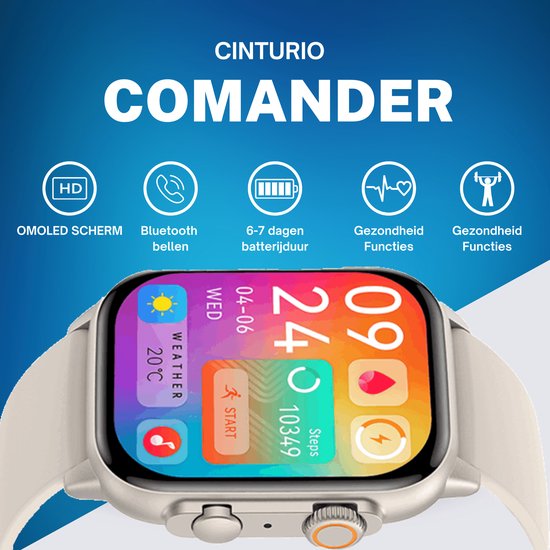 Cinturio Commander Smartwatch - Zilver/Wit - Omoled Scherm - Voor heren en voor dames | bol