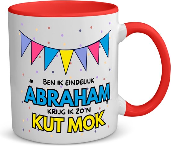 Akyol - eindelijk abraham koffiemok - theemok - rood - Hoera 50 jaar ...