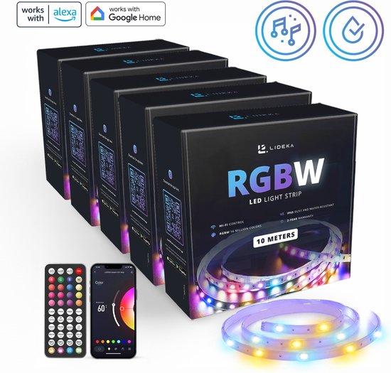 Lideka - LED Strip 50 (5x10) Meter RGB + Wit - met Afstandsbediening - Gaming... | bol