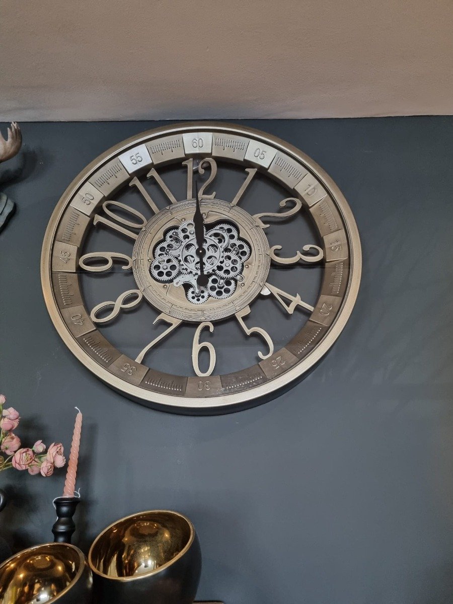 Grote wandklok XL - Wandklok industrieel - Klok met tandwielen 80 cm | bol