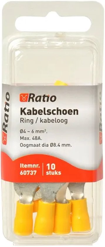 Ratio® Kabelschoen Ring/kabeloog 4-6mm² - ?8mm - Geel - 10st in blister ...