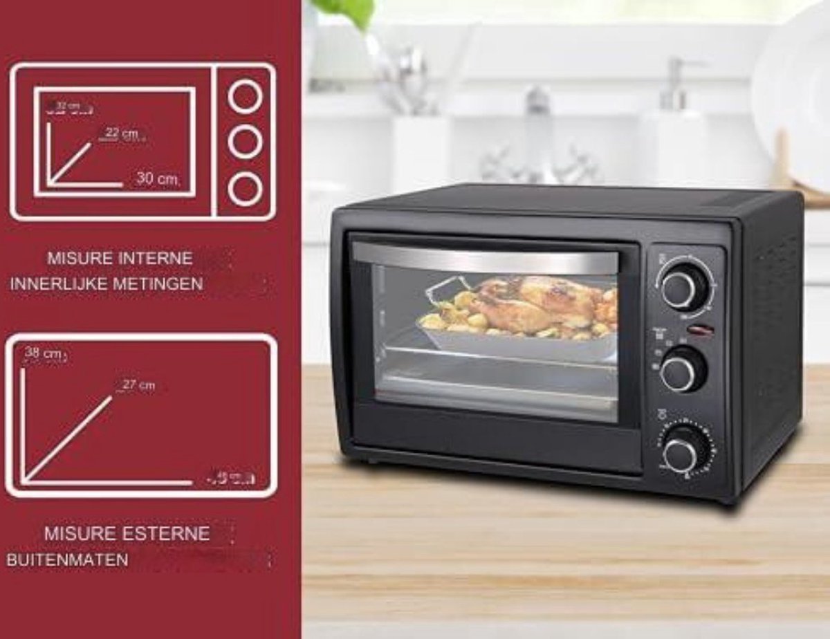 Mini Oven Vrijstaand - Kleine Oven - Zwart - 30L | bol.com