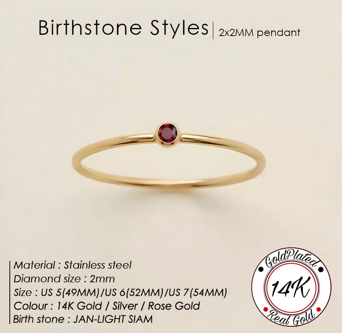 Soraro Birthstone Ring | Januari |17mm | 14K Goud | Goud | Cadeau Voor ...
