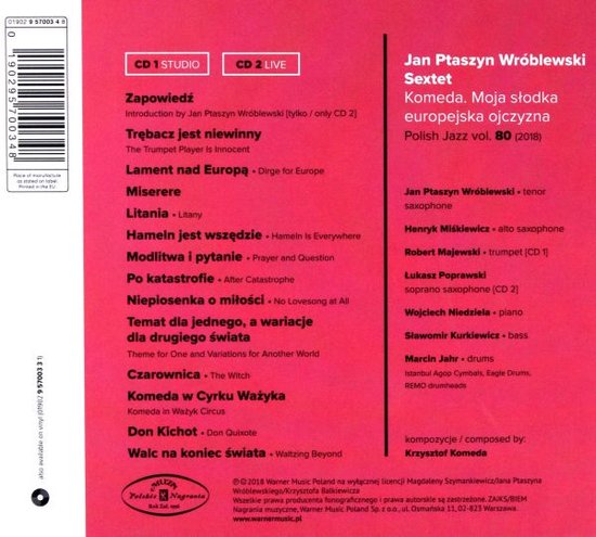 Moja Slodka Europejska Ojczyzna, Jan Ptaszyn Wróblewski Sextet | CD (album) | Muziek | bol