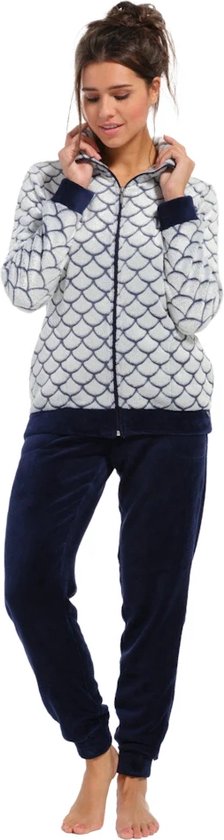 Rebelle dames huispak fleece - maat 42 - Glans waaiers - marine | bol
