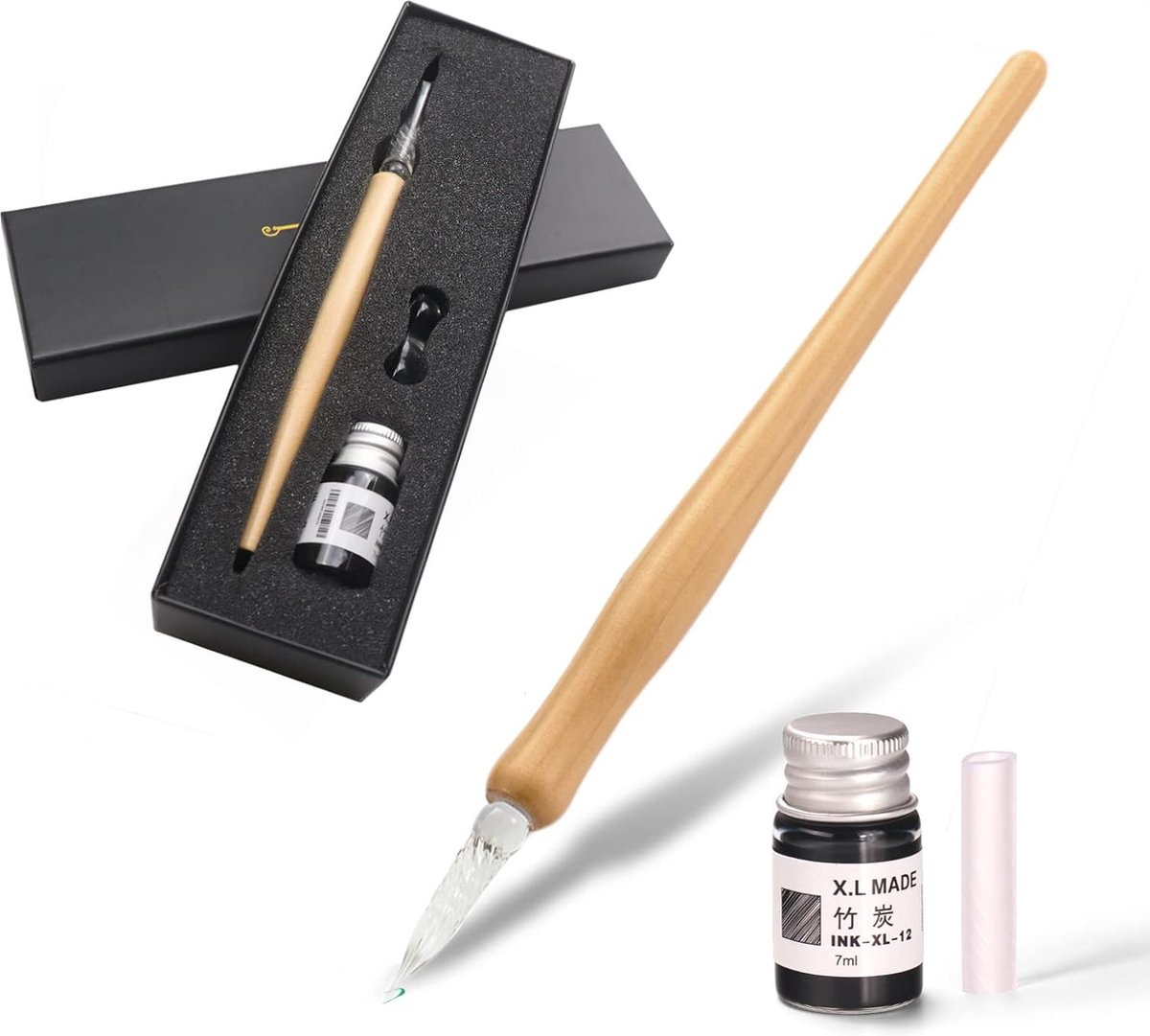 Glazen-tip kalligrafie-pen en inkt set om te dippen voor het schrijven ...
