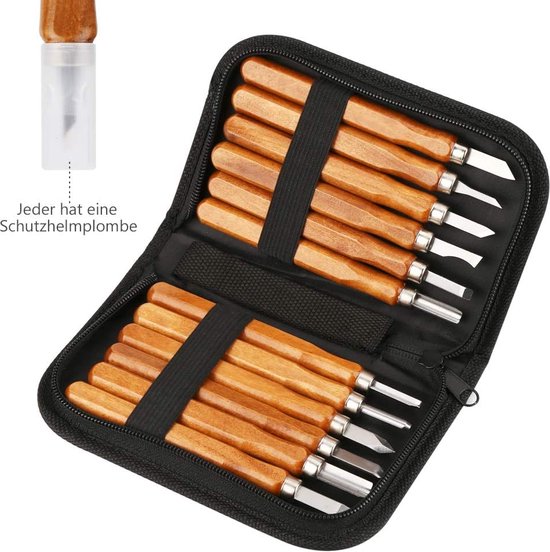 Houtsnijgereedschapset, 12 stuks houtsnijmessen en slijpstenen voor ...