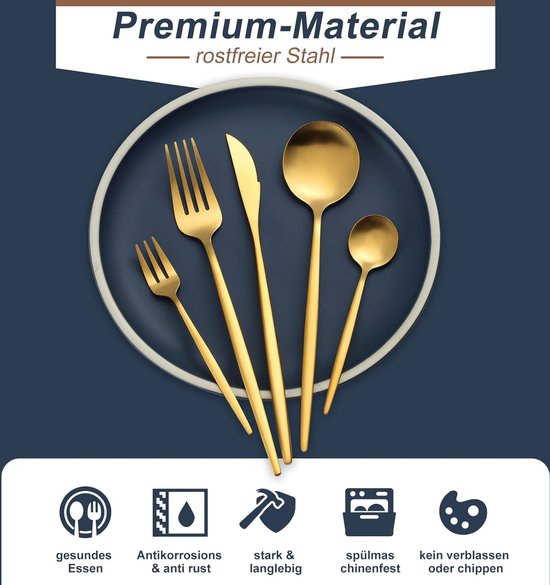 Bestekset voor 6 personen, 30-delige roestvrij stalen bestekset, mat ...