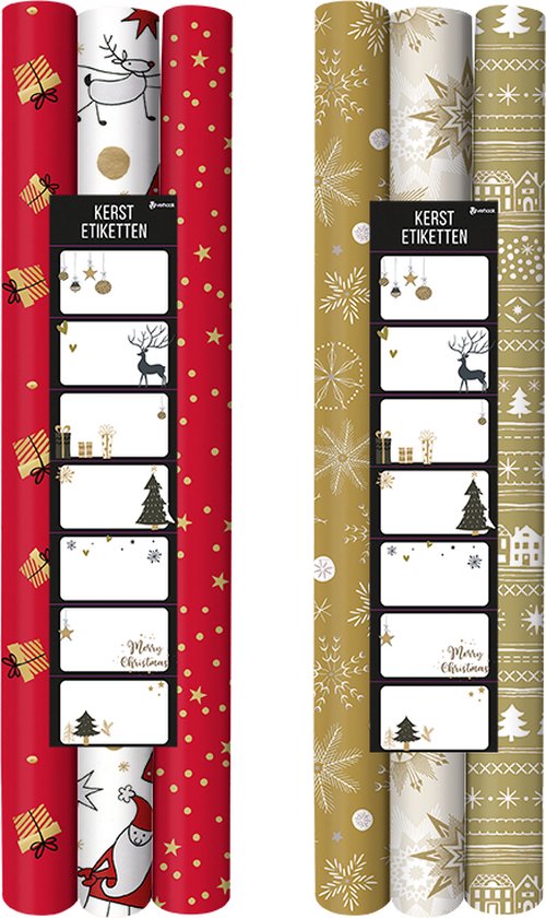 Kerstpapier met naamlabels 2x 3pack- Cadeaupapier - Inpakpapier ...