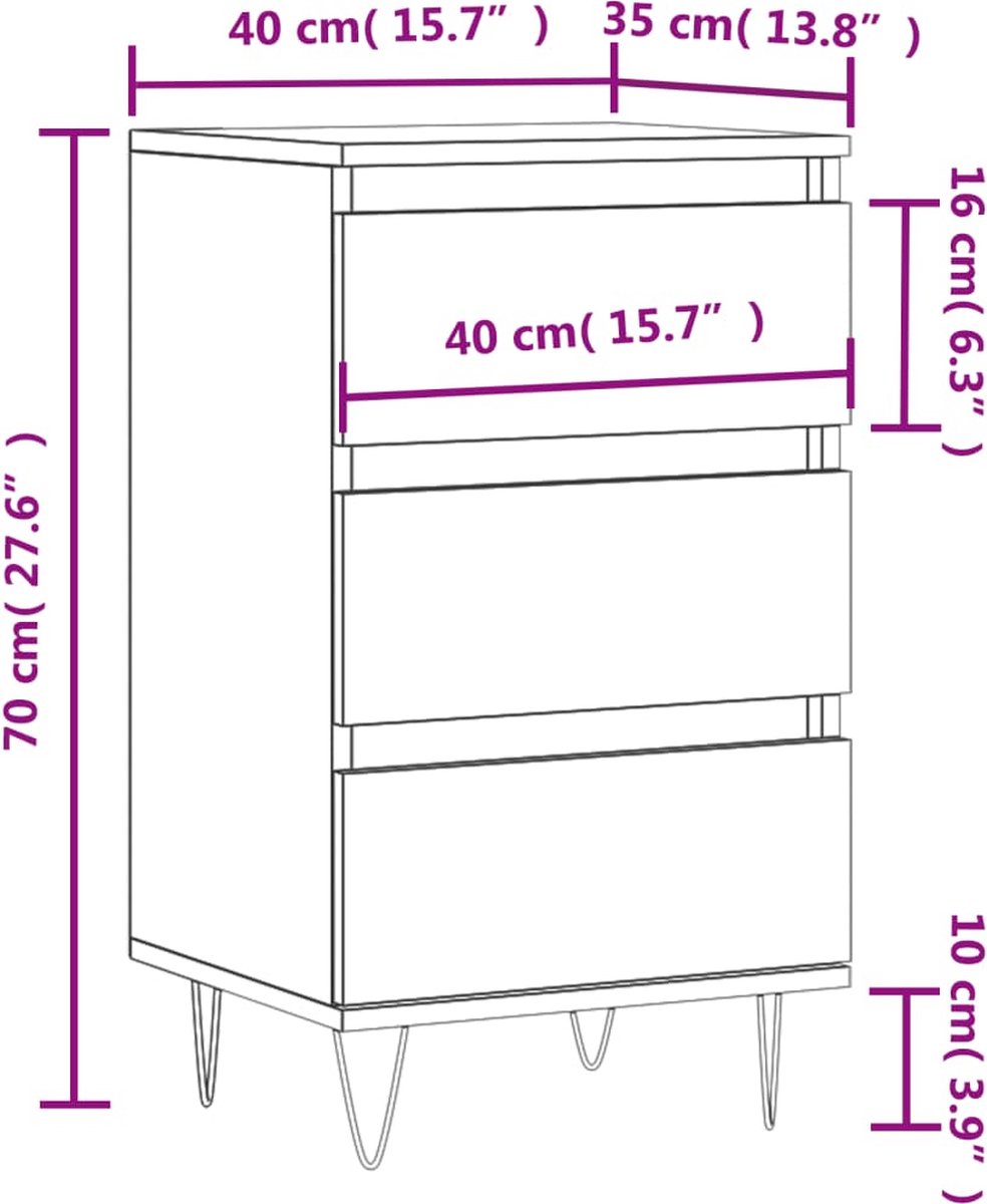 vidaXL Dressoir - 40 x 35 x 70 cm - Zwart Houten en Metalen Meubel ...