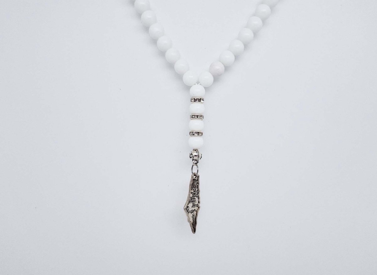 Natuurstenen Autohanger "Witte agaat"- Met metalen hanger "Palestina ...