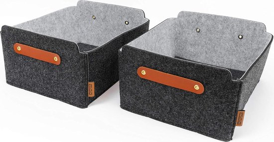 Design opbergdoos van vilt met lederen handgreep, hoogwaardige mand van ...