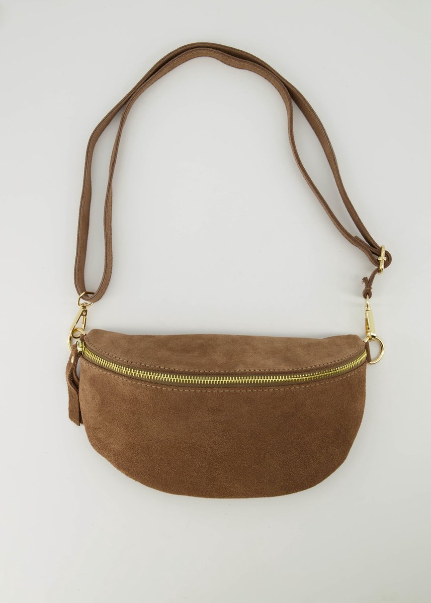 Dames tas - Suede tas - Clutch - Heuptas - Tas met rits - Suede - Taupe ...