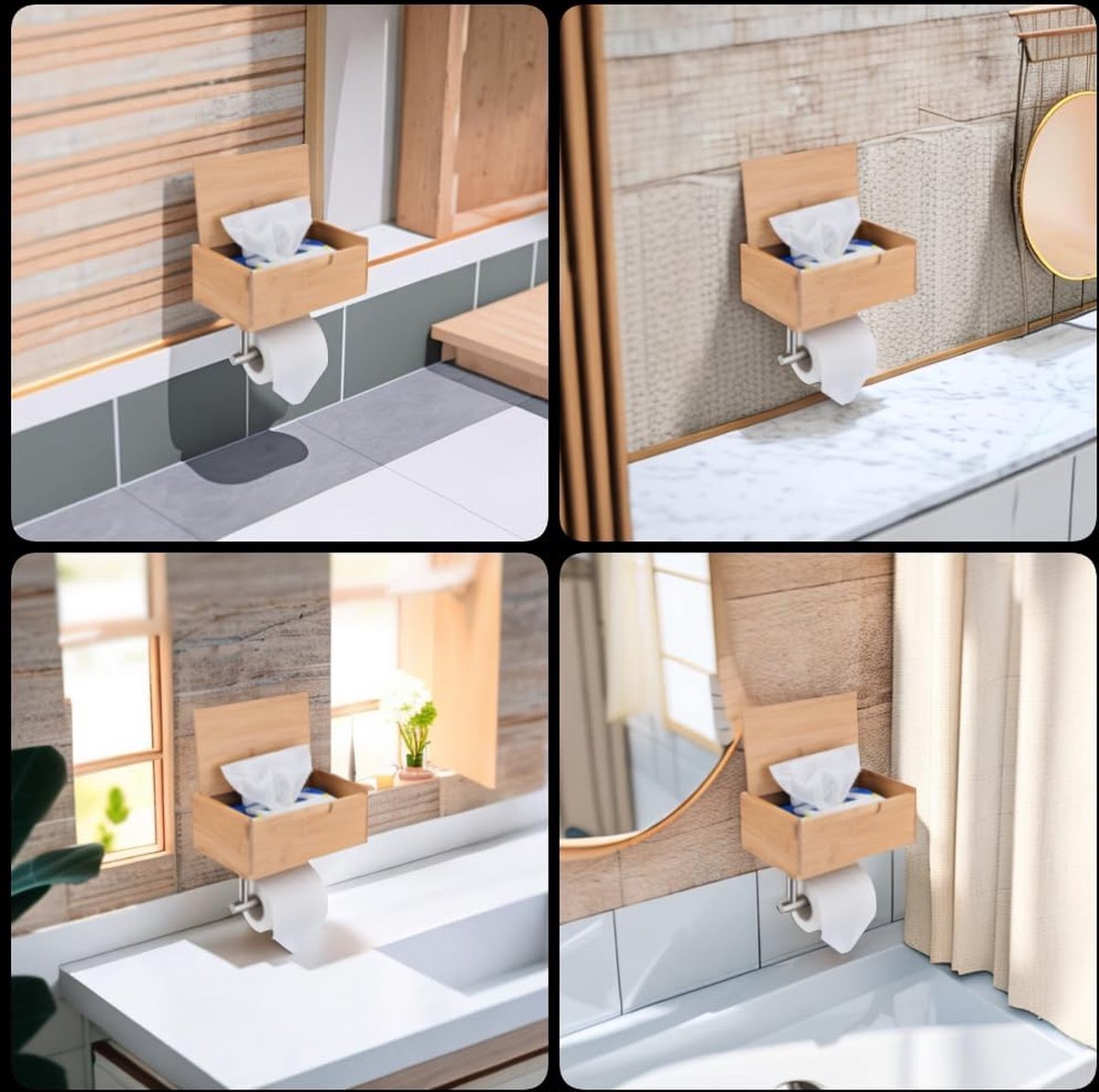 Toiletrolhouder met doos voor vochtige doekjes, boren niet nodig ...