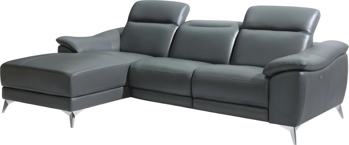LINEA SOFA Elektrische relaxhoekbank van leer RINETO - Antraciet - Hoek ...