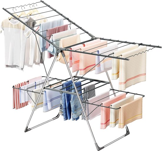 Wasrek met 3 niveaus, inklapbaar wasrek met grote ruimte voor 6 in ...
