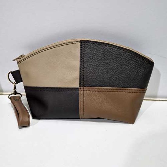 Handgemaakte Toilettas Leer Bruin - Patchwork - Clutch - Make-uptas ...