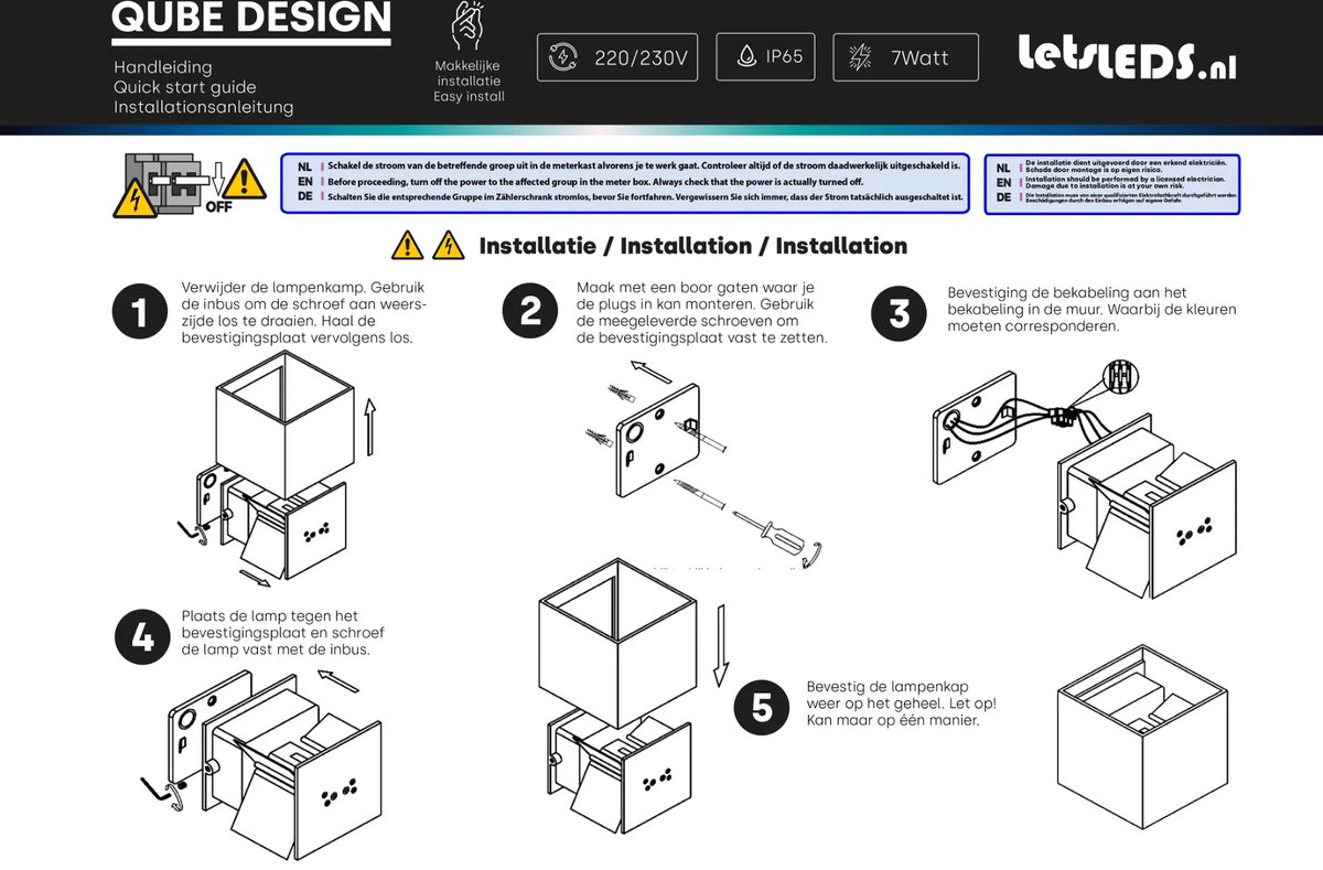 Fonkel Qube Kubus LED Wandlamp Binnen Zwart 6 Watt 230V - Wandverlichting Buiten IP65... | bol