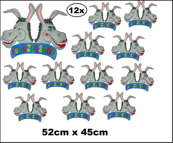 12x Wanddeco Dun Ezelskop 52cm x 45cm - Carnaval thema feest party ezel ...