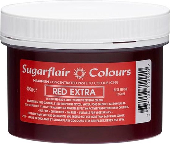 Sugarflair Eetbare Kleurstof - Hoog Geconcentreerd - Rood Extra - 400g ...
