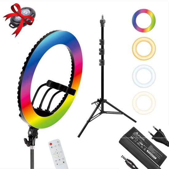 Ringlamp RGB 45 cm, 2x USB Port, Remote Control, Bluetooth ...