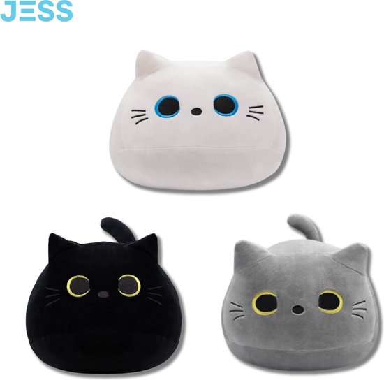 Jess Kawaii Knuffel Katten - Set van 3 knuffels - Zwarte, Witte en ...