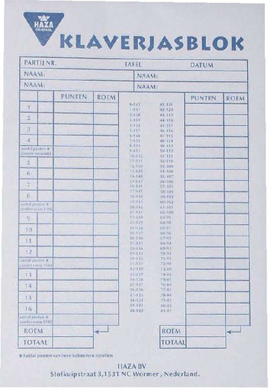 Scoreblok Klaverjas 50vel - 50 stuks - 5 stuks | bol