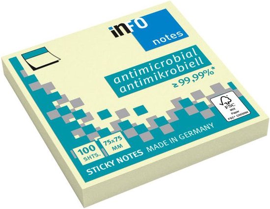 Memoblok Info Notes antimicrobiëel 75x75mm geel | Omdoos a 12 krimp x ...