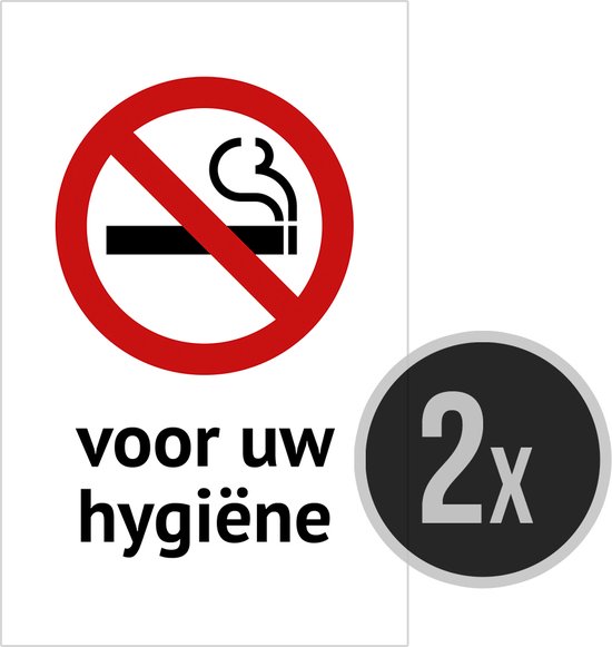 Pictogram/ stickers (2x) | 15 x 25 cm | Rookverbod - "Voor uw hygiëne ...